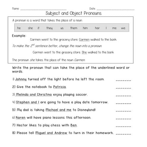 Subject Pronouns Worksheet