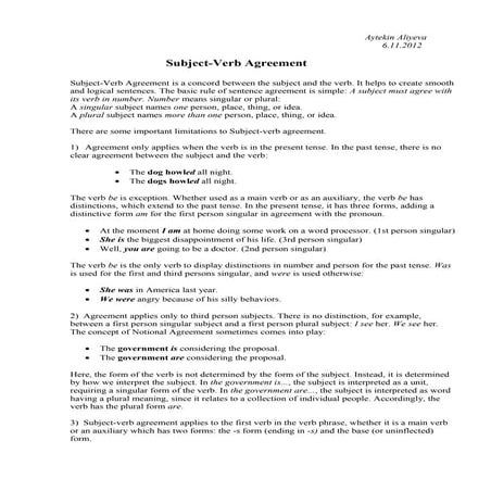 Detailed Lesson Plan: Subject-Verb Agreement | DOCX