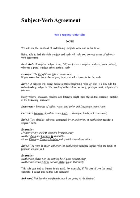 Subject verb agreement | PPTX
