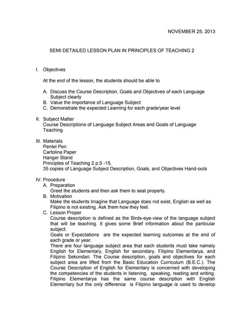 Semi detailed lesson plan | DOCX