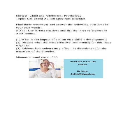 Subject Child and Adolescent PsychologyTopic Childhood Autism Sp.docx