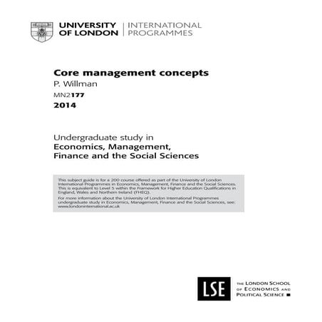 Core Management Concepts (UOL Subject guide) | PDF