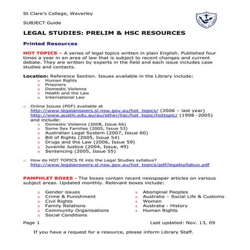 Subject Guide - Legal Studies Stage 6 | PDF