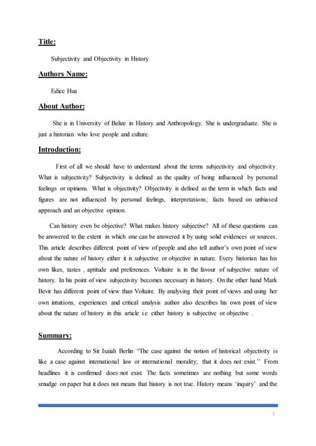 History-Objectivity in Historical Research | PPTX