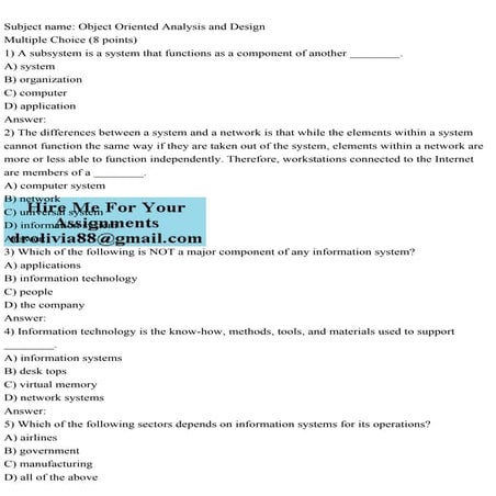 Subject name Object Oriented Analysis and DesignMultiple Choice (.pdf