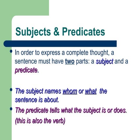 Subjects and Predicates.pptWWWWWWWWWWWWW | PPT
