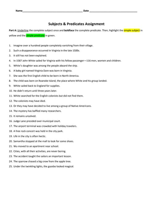 Subject and predicate notes | DOC | Programming Languages | Computing