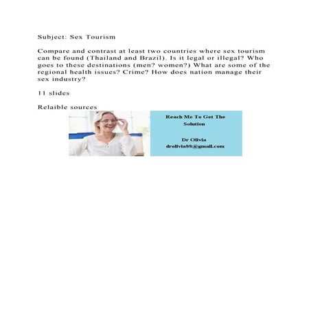 Subject Sex Tourism Compare And Contrast At Least Two Countries Docx