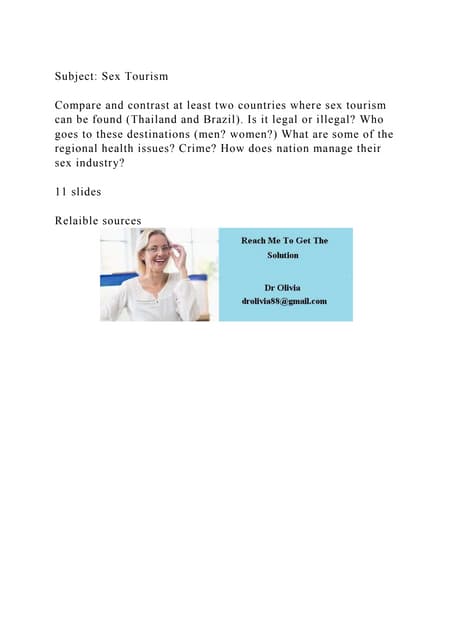 Subject Sex Tourism Compare And Contrast At Least Two Countries Docx