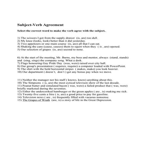 Subject verb 2 | PDF