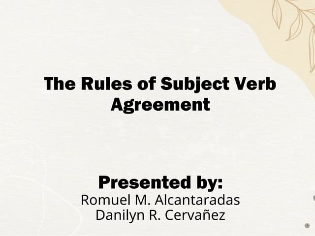 Grade 7 Subject- Verb Agreement | PPTX