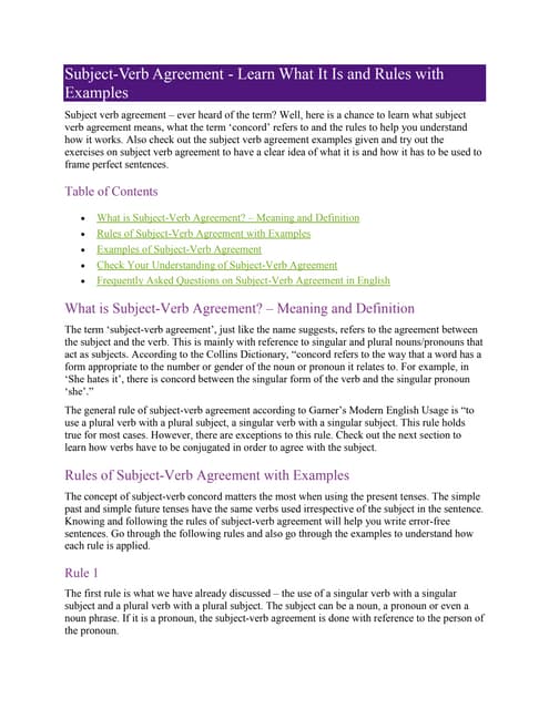 Subject Verb Agreement (SVA) | PPTX