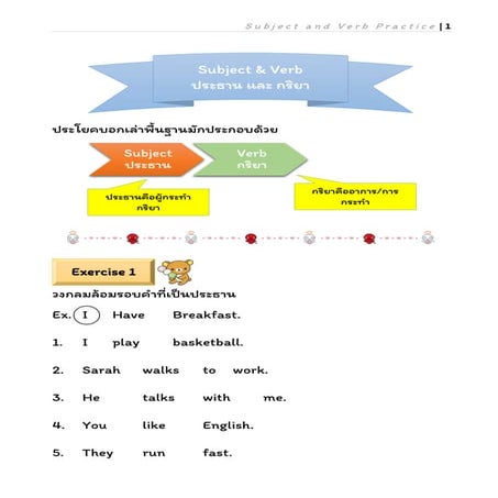 Subject & Verb Practice | PDF