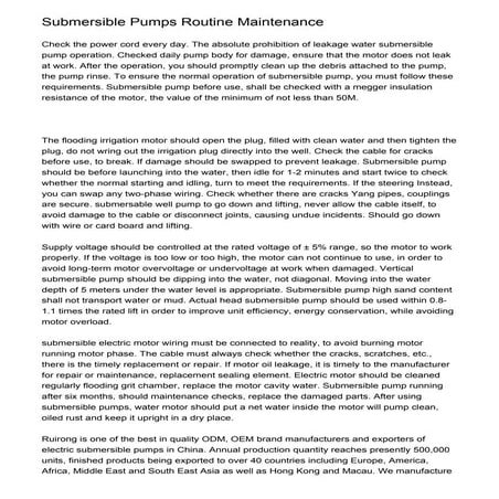 Submersible Pumps Routine Maintenance | PDF