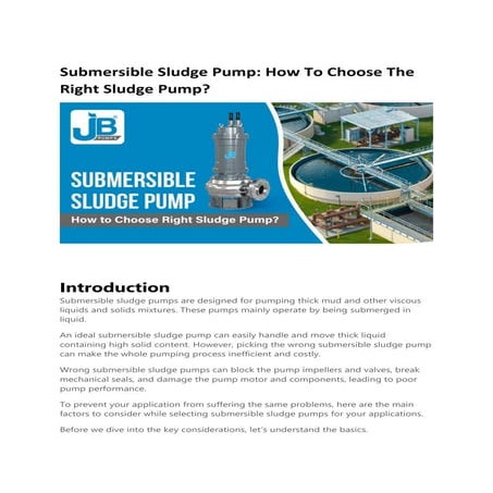 Submersible Sludge Pump : How To Choose The Right Sludge Pump? | PDF