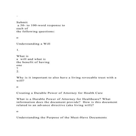 ·Submit a 50- to 100-word response to each of the followin.docx