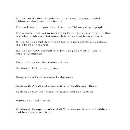 Submit an outline for your culture research paper which addresses .docx