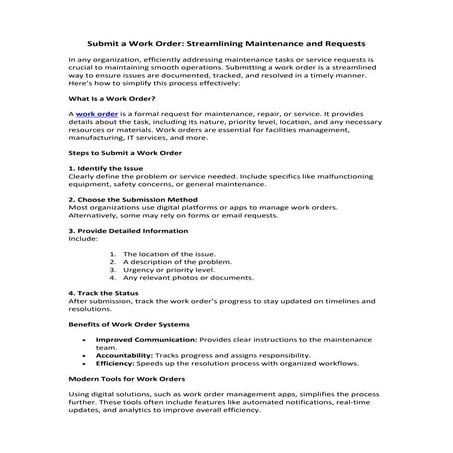 Maintenance Work Order | PDF