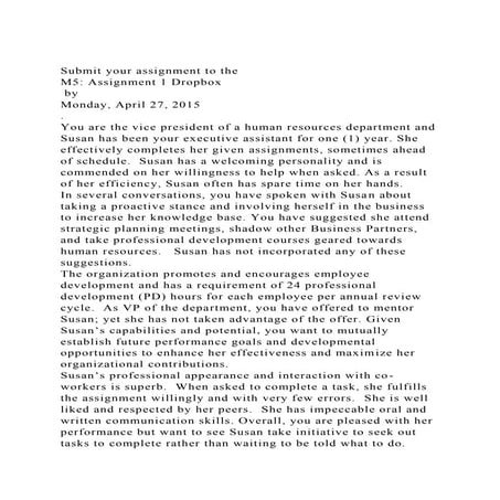 Submit your assignment to the M5 Assignment 1 Dropbox by Mo.docx