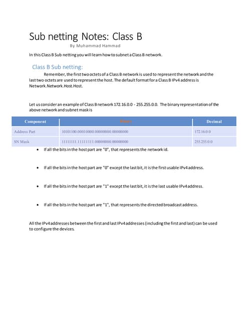 Subnetting Class B Docx Computer Networking Computing