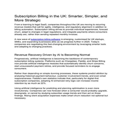 Optimising UK Subscriptions: Smart, Simple, Strategic Approaches | PDF