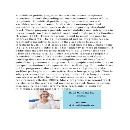 Subsidized public programs increase or reduce recipients’ incentive .docx
