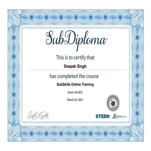 SubSkills Online Training Course Certificate of Deepak Singh | PPT