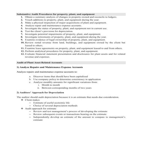 Substantive Audit Procedures for property, Plant and Equioment.docx