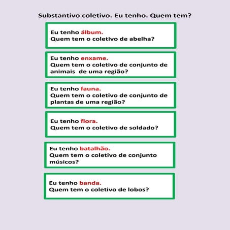 Substantivo coletivo - Eu tenho. Quem tem? | PDF