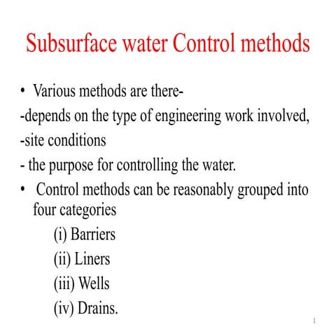 Subsurface water Control methods (1).pptx | Geology | Science