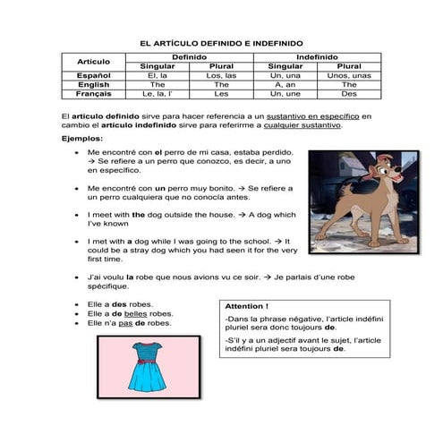 El artículo definido e indefinido | PDF | Dogs | Pets