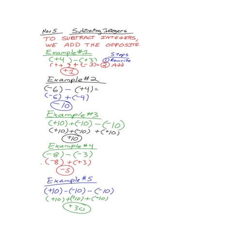 Subtracting Integers | DOC