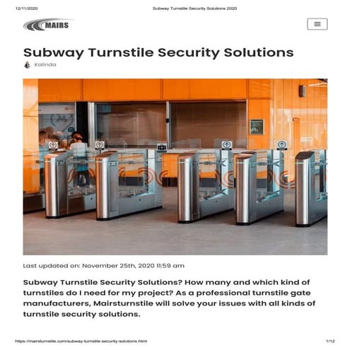 Subway turnstile security solutions 2020 | PDF | Rail Travel | Travel Type