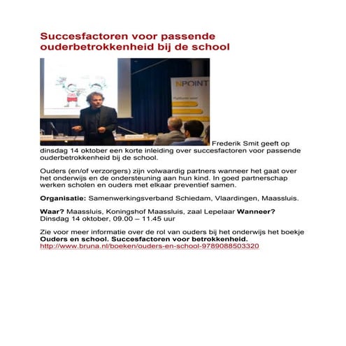 Succesfactoren voor passende ouderbetrokkenheid bij de school | PDF