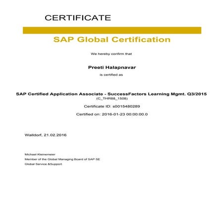 SuccessFactors Learning Associate Certificate | PDF