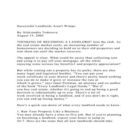 Successful Landlords Arent Wimps By Aleksandra Todorova .docx