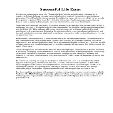 Successful Life Essay. Impressive Life Experience Essay Thatsnotus | PDF
