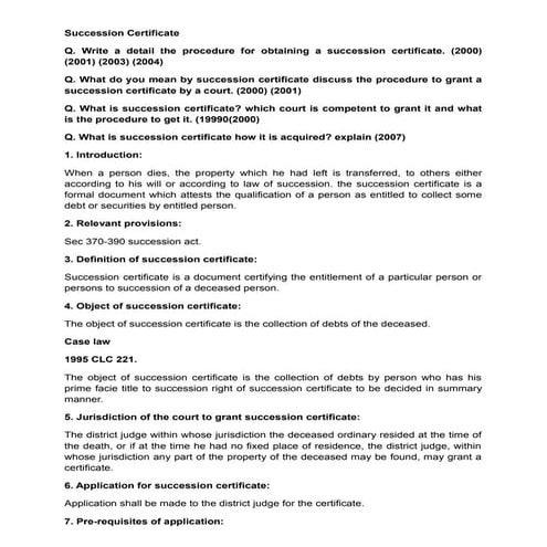 Succession certificate | PDF