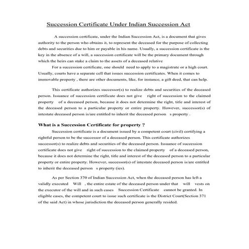 Succession Certificate | PDF