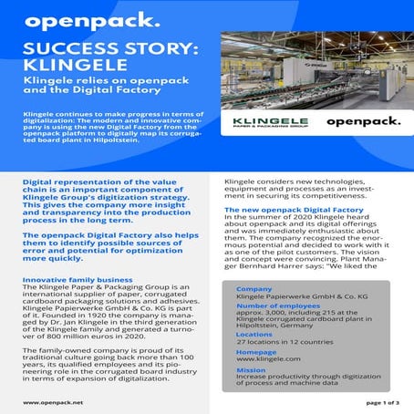 (EN) Success Story openpack - Klingele: Klingele relies on openpack and the Digital Factory | PDF