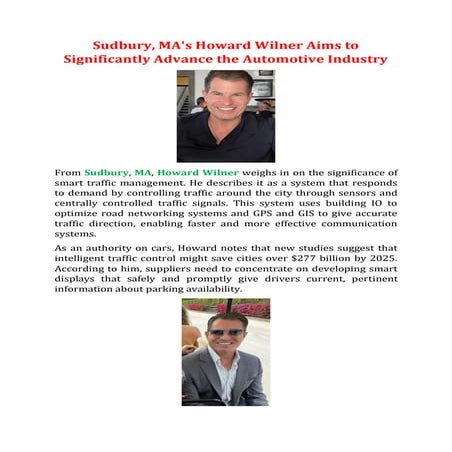 Sudbury, MA's Howard Wilner Aims to Significantly Advance the ...