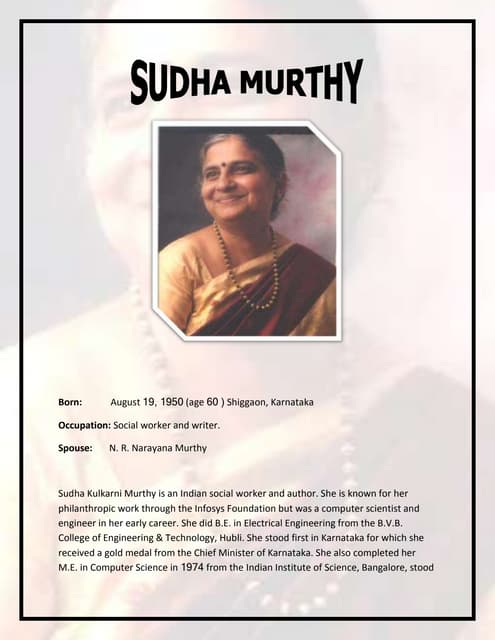 Sudha murthy | PPTX | Hinduism | Religion & Spirituality
