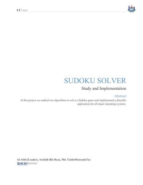 Sudoku solver ppt | PPTX