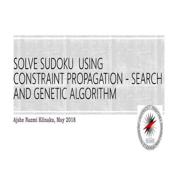 Solve Sudoku Using Constraint Propagation Search And Genetic Algorithm Ppt