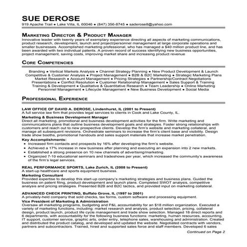 Sue De Rose Marketing Resume F2012 | DOC