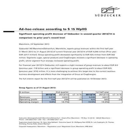 Suedzucker warning 13 14 | PDF