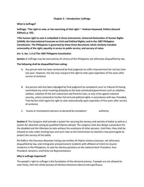 SUFFRAGE: ARTICLE 5 | PPT | Elections | Politics