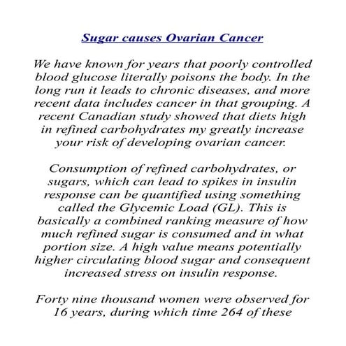 Sugar causes ovarian cancer | PDF | Endocrine and Metabolic Diseases ...