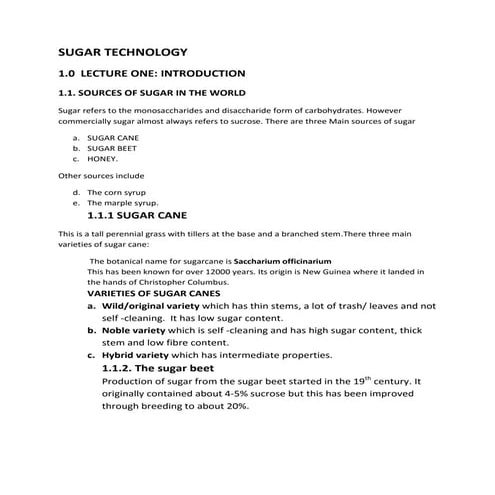 Process of sugar production from sugarcane - sugar factory | PDF