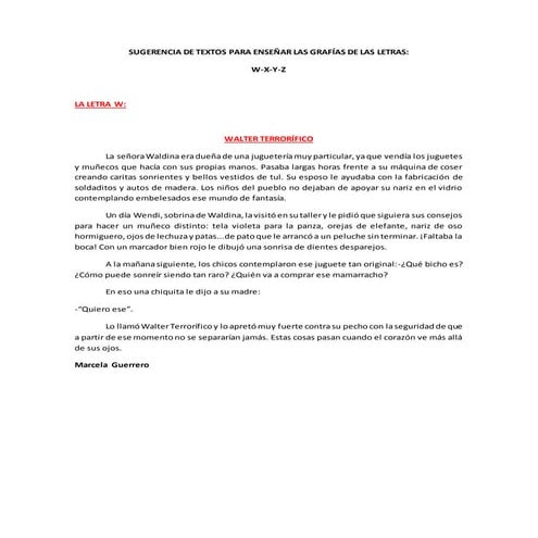 Sugerencia de textos para enseñar las grafías de las letras | DOCX